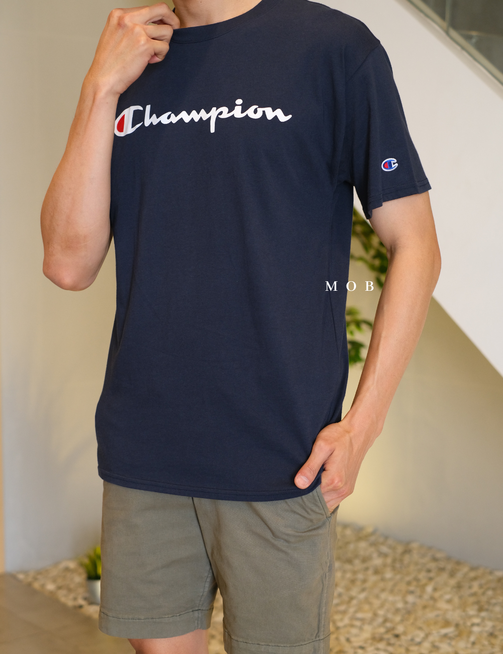 CHMPSST2002A Classic Script Logo SS Tee Oxford Navy - MOB