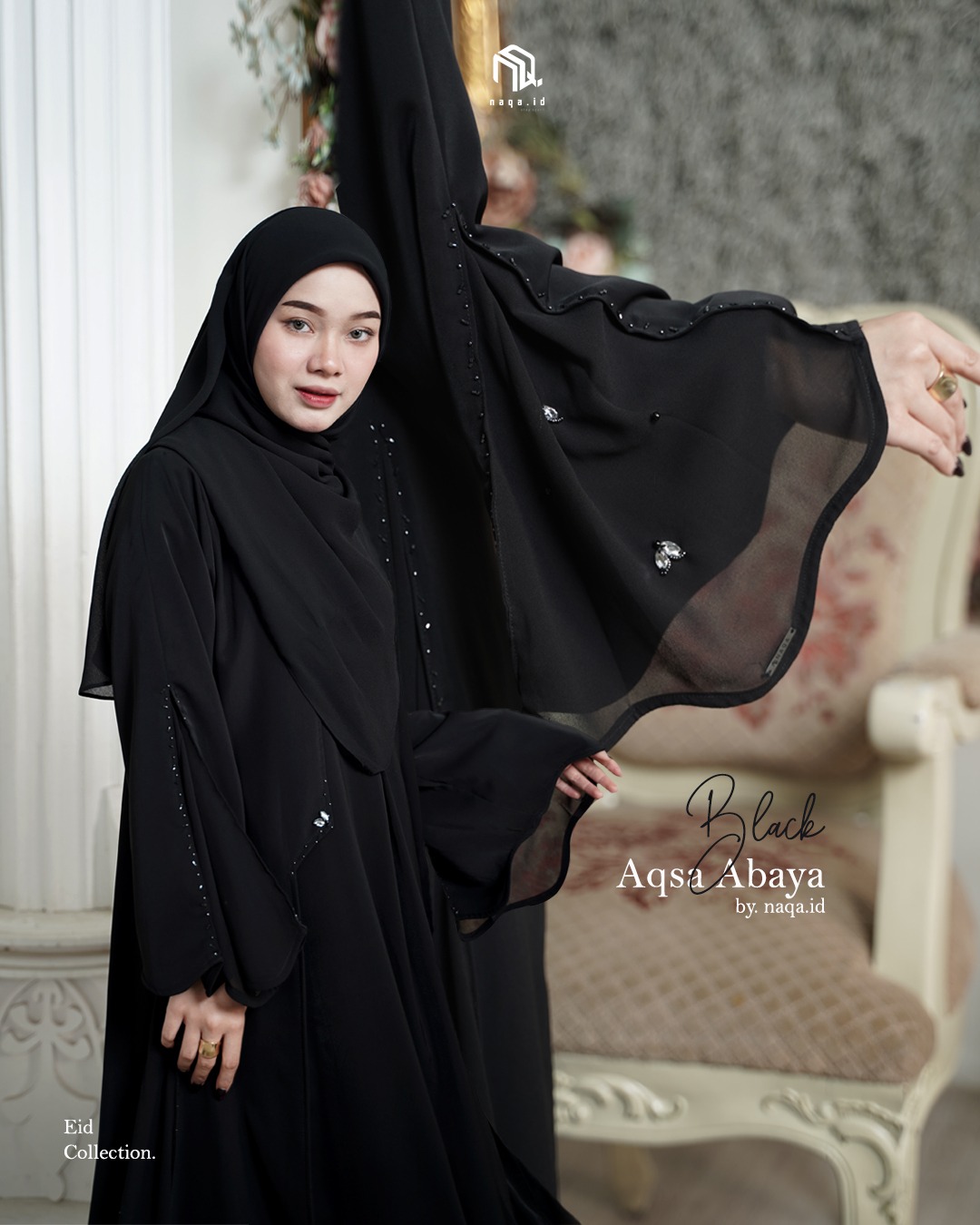 NAQA - [READY STOCK] AQSA ABAYA - BLACK - NAQA.ID