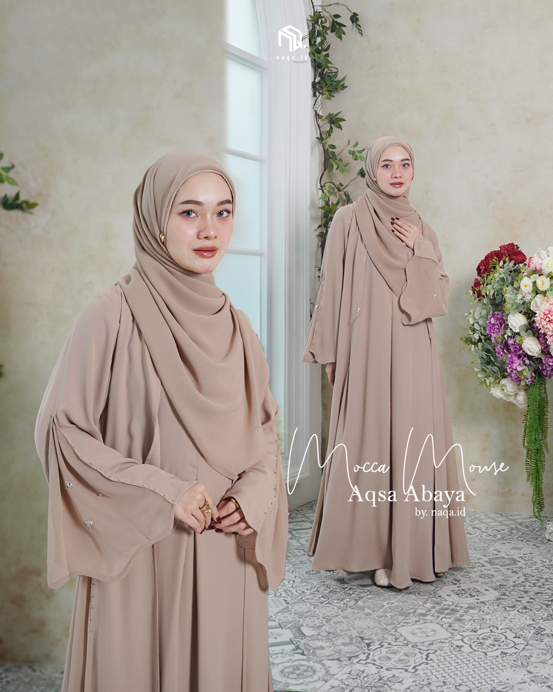 NAQA - [READY STOK] AQSA ABAYA - MOCCA MOUSE - by Naqa.id