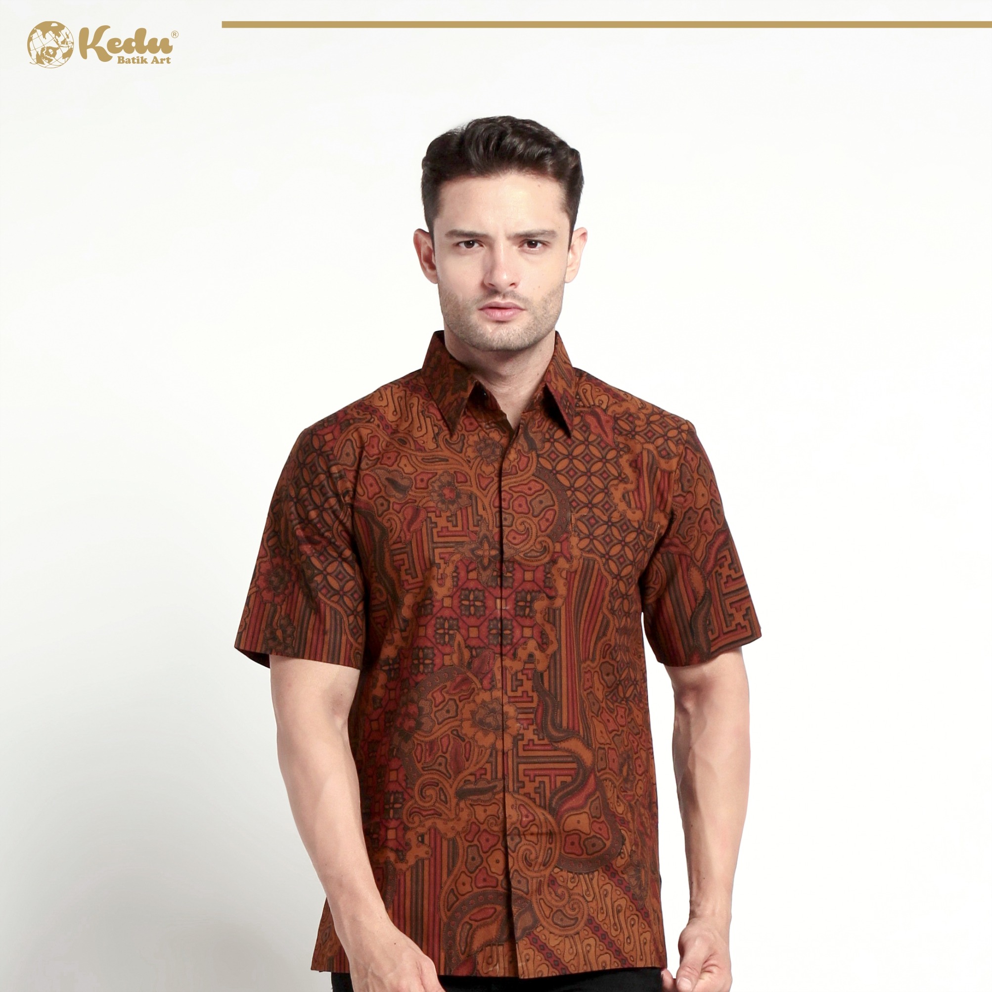 Batik Kedu Official - Kemeja Gribik Hitam Katun Lengan Pendek