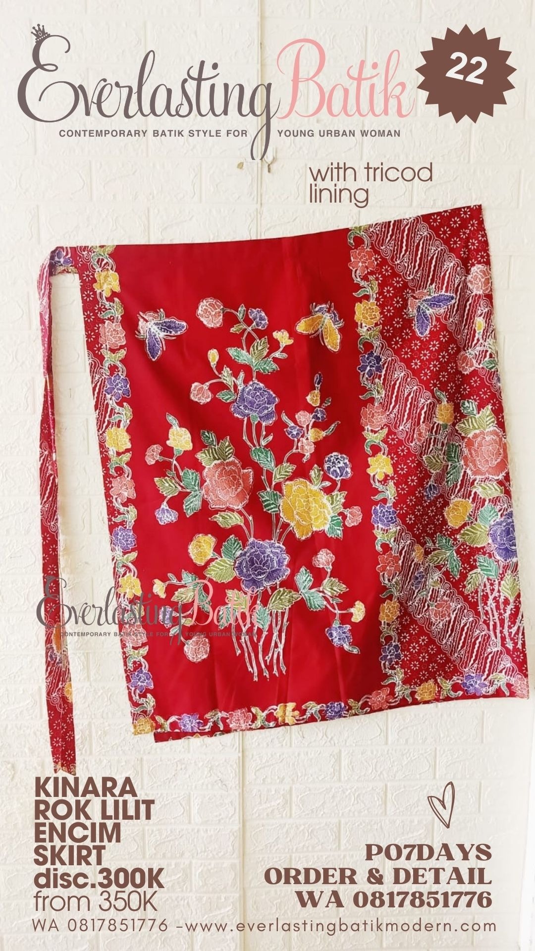 EverlastingBatikModern.com - C22 KINARA ROK LILIT BATIK ENCIM - MERAH