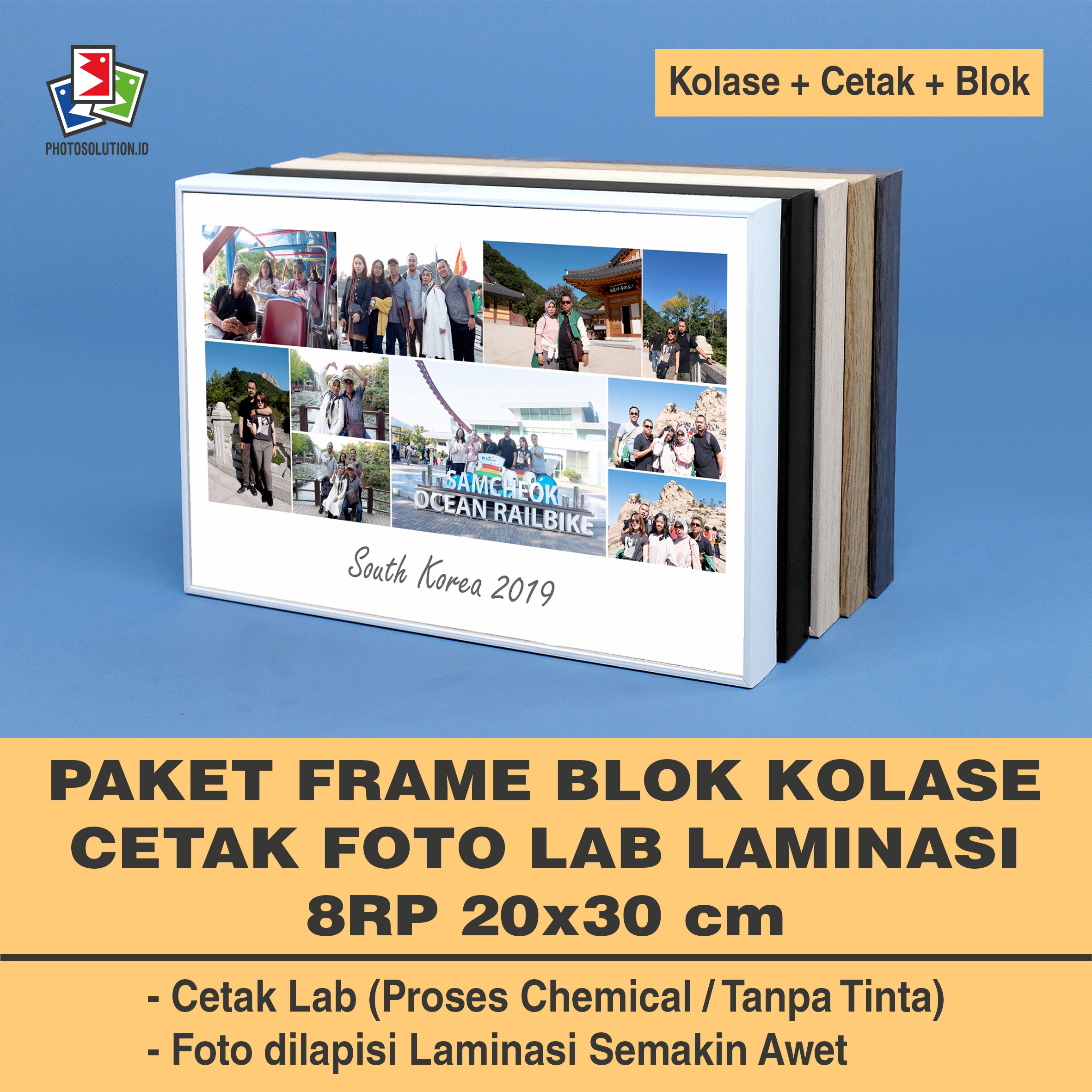 PHOTOSOLUTION ID - Paket Cetak Kolase 8RP Laminasi Frame Foto Blok - 20x30