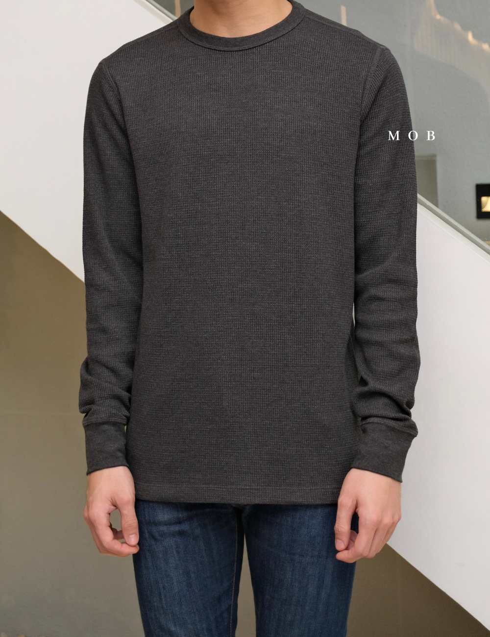 MOB - GPLST04001 GAP Waffle LS Tee Dark Grey