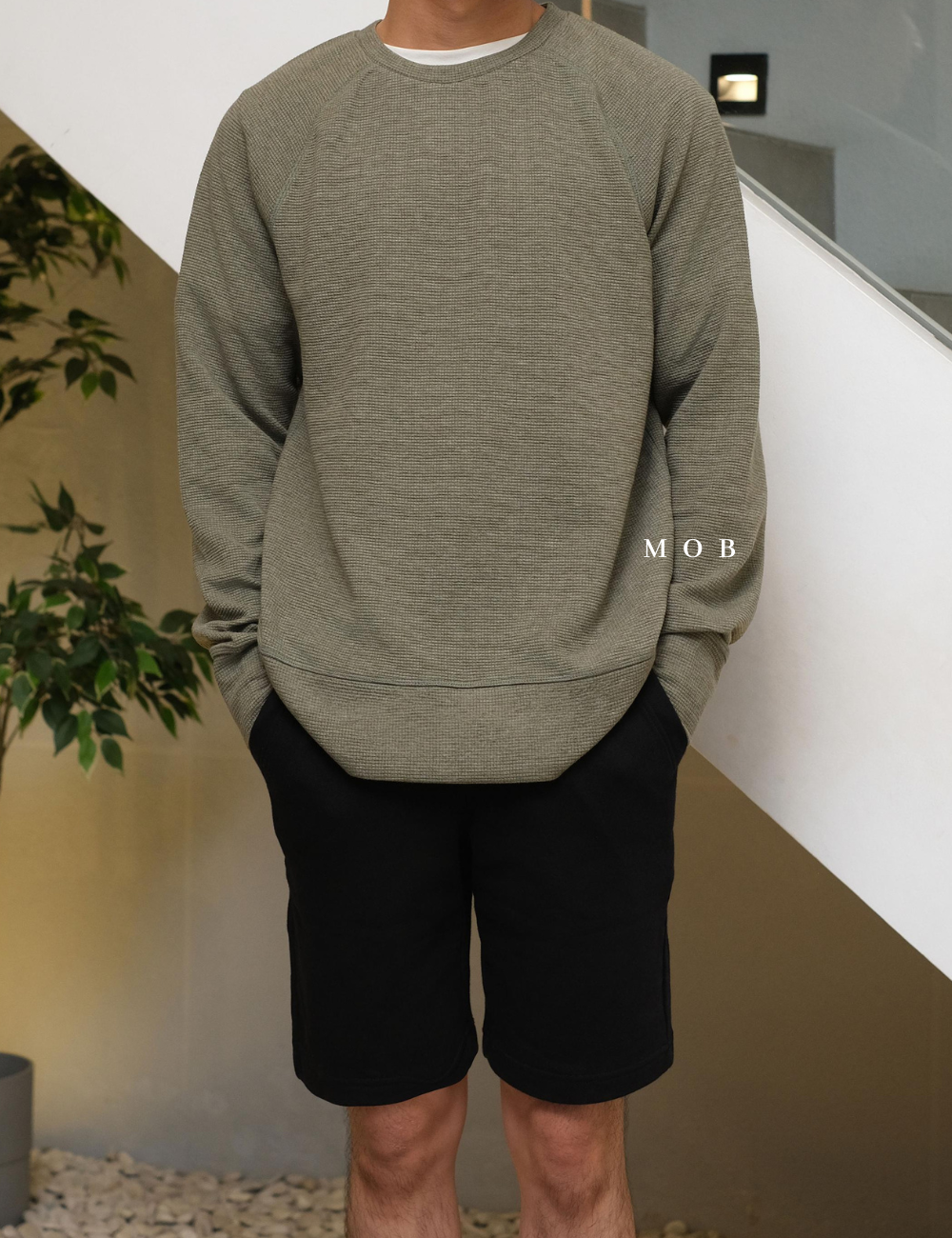 MOB - CHMPSW1001 C9 Waffle Thermal Sweatshirt Olive