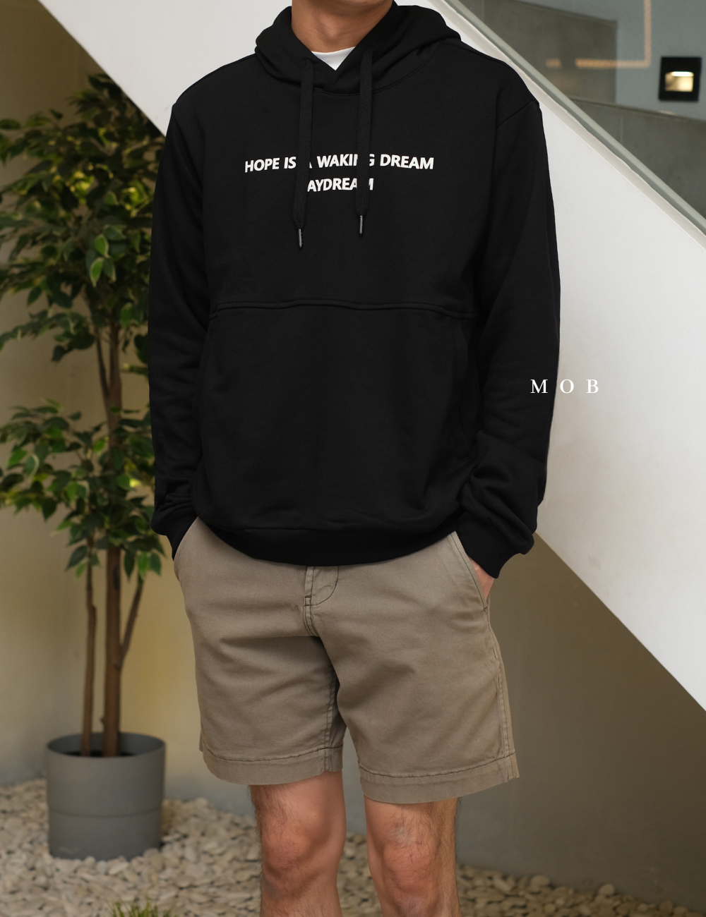 MOB - IBHOD01001 Lettering Pullover Hoodie Black