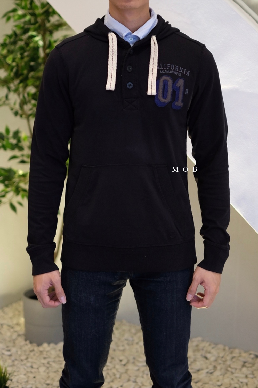 MOB - SOHOD01003A California HOODIE TEE with Inner Collar Shirt Black