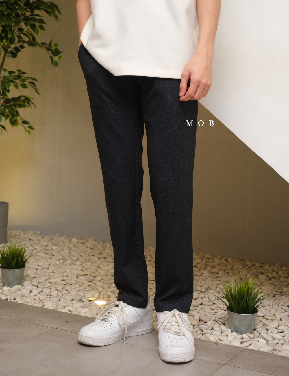 MOB - CHSPT01005A Basic (Elastic Side Waist) Pants Midnight Navy Misty ...