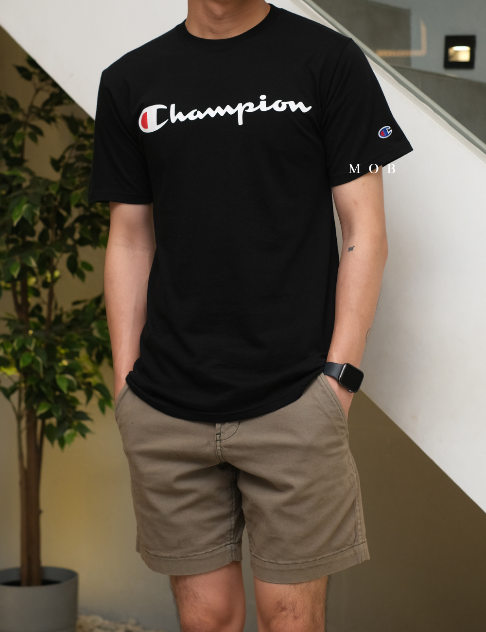 CHMPSST2002G Classic Script Logo SS Tee Black - MOB