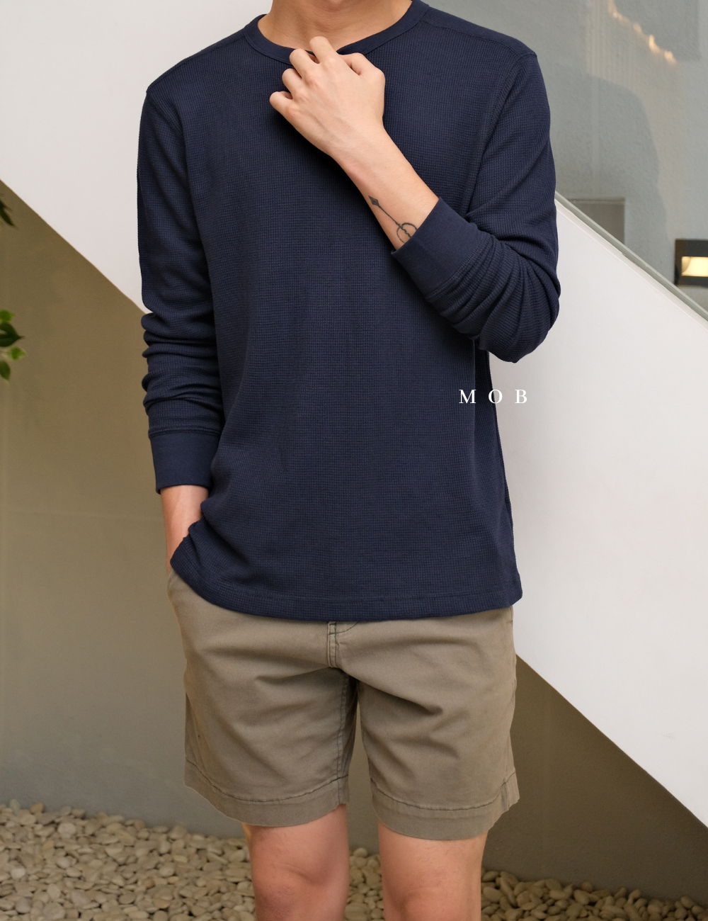MOB - ONLST1006 Soft Waffle LS Tee Navy