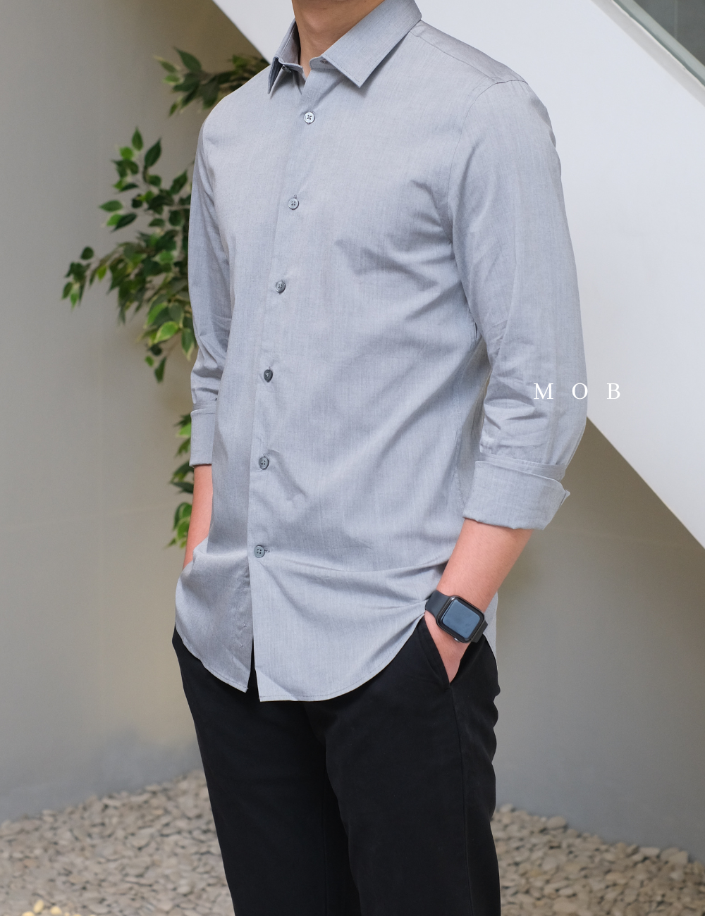 MOB - EXLSS03002 FITTED Stretch 1MX LS Shirt Grey Misty (XS ONLY)