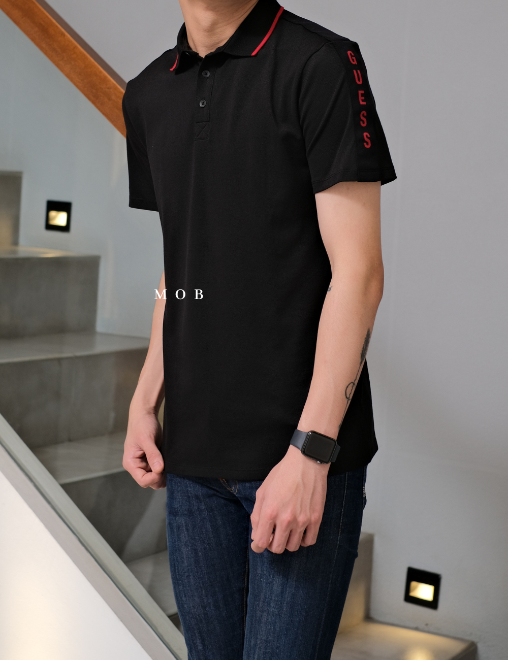 MOB - GSSPS01002A Pique Logo Tape Polo Black